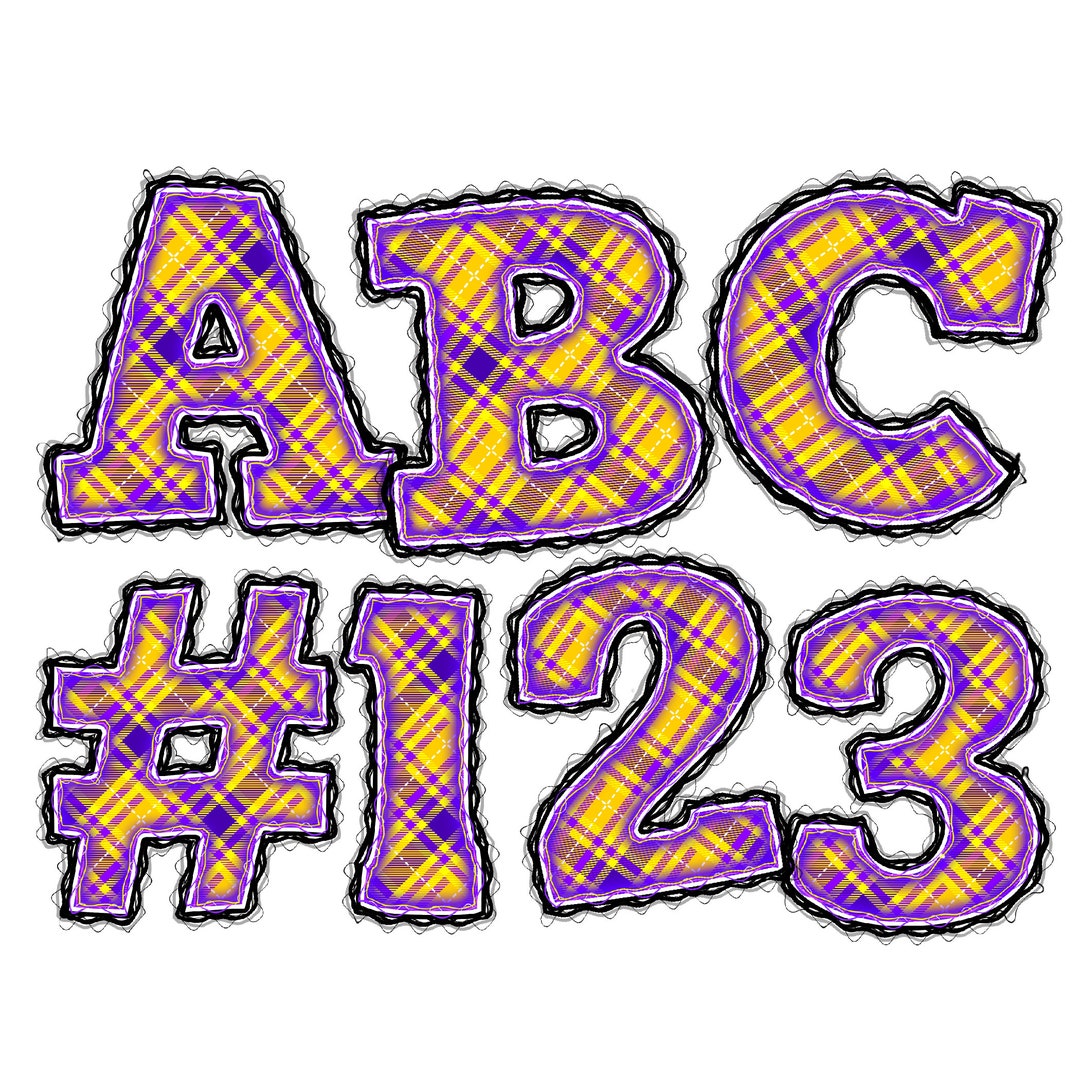 Plaid Clipart Letters | Purple & Gold Decorative Alphabet and Numbers ...