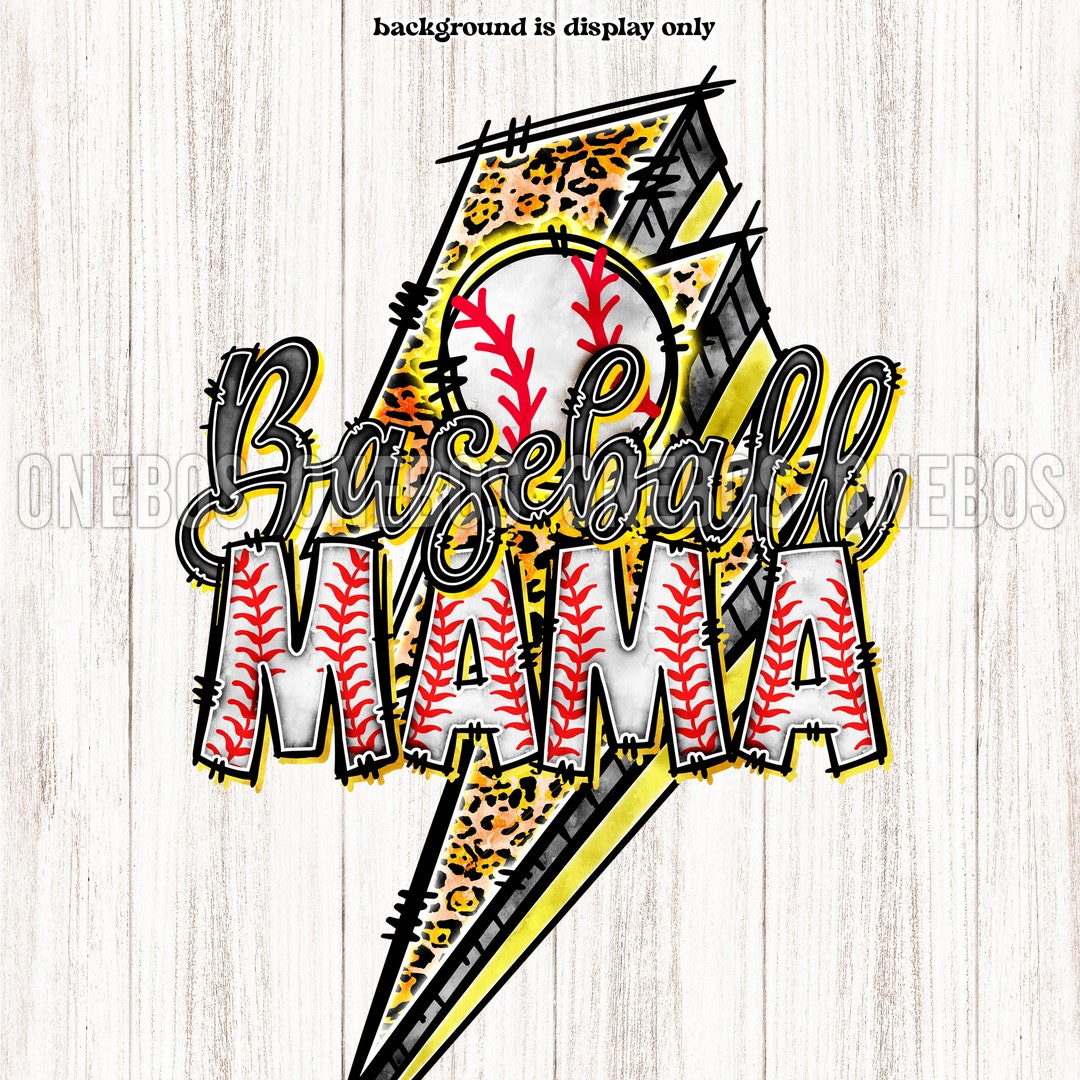 Baseball Mama PNG With Lightning Bolt in Leopard Fill, Black & Gold ...
