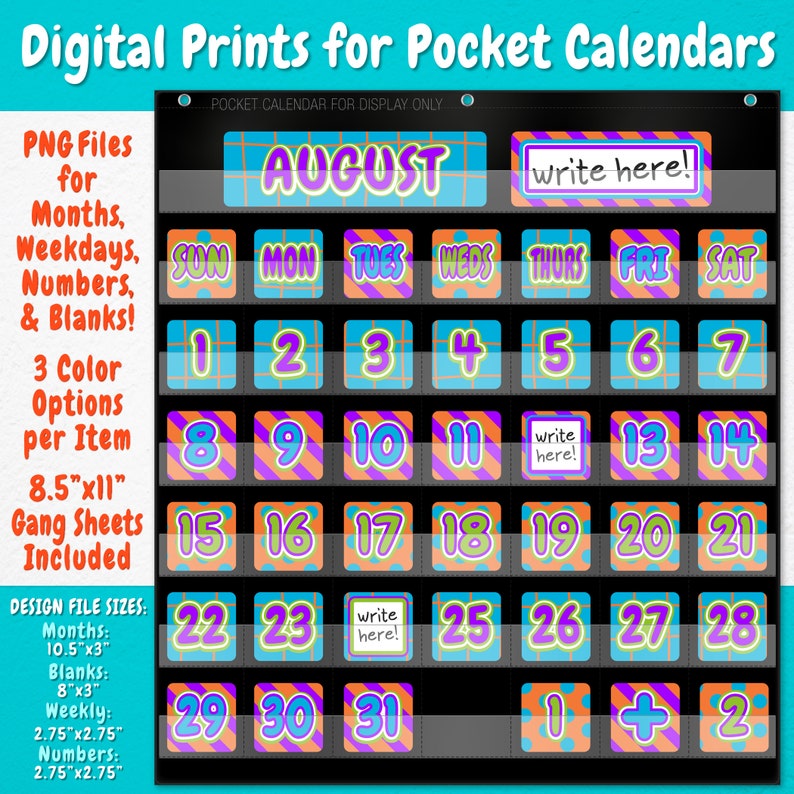 Wall Calendar - Pocket Chart for Teachers | Grid, Stripes, Polka Dots ...