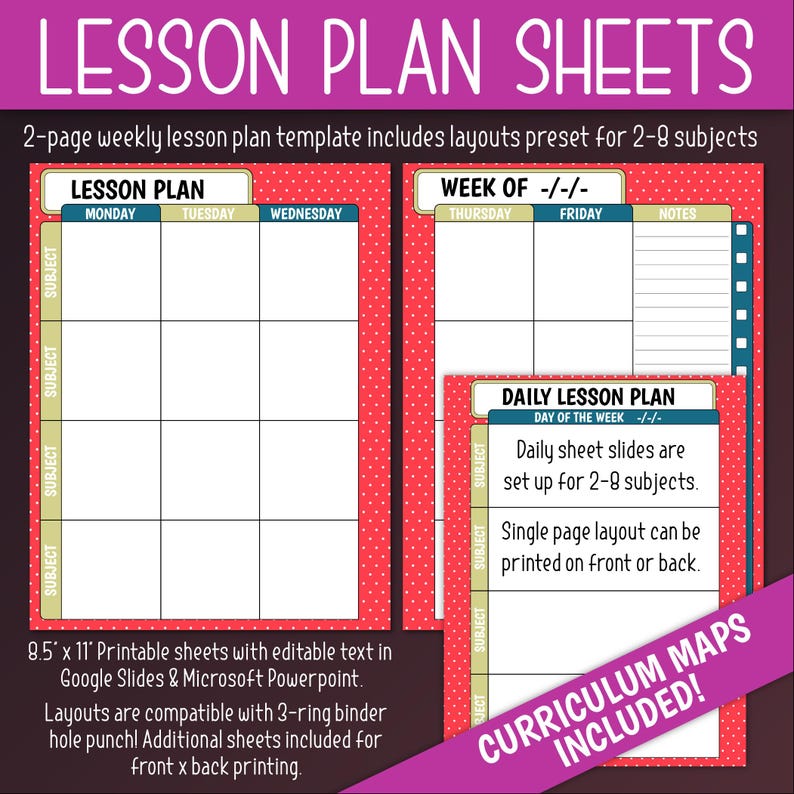 Lesson Plan Sheets & Curriculum Maps (editable) | Polka Dots, Mini Dots ...