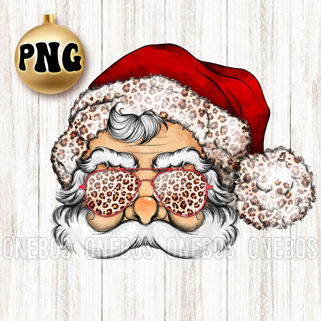 Santa Head PNG Clipart, Leopard Santa Claus Hat and Glasses, Hand Drawn ...