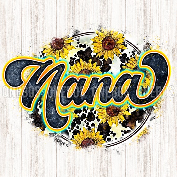 Digital Nana PNG Cow Sunflower Print Retro Letters - Etsy