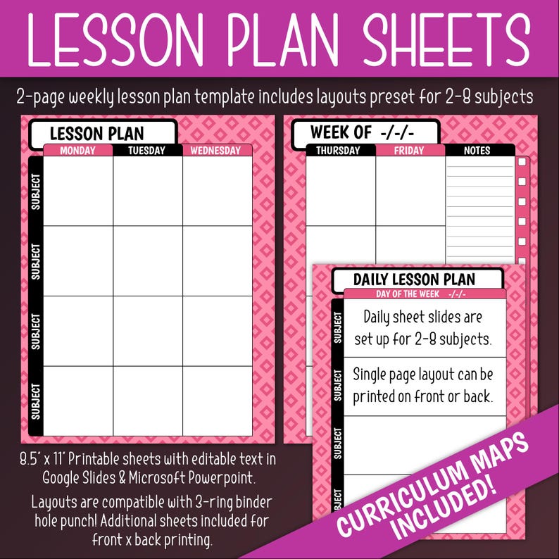 Lesson Plan Sheets & Curriculum Maps (editable) | Flowers, Diamonds ...
