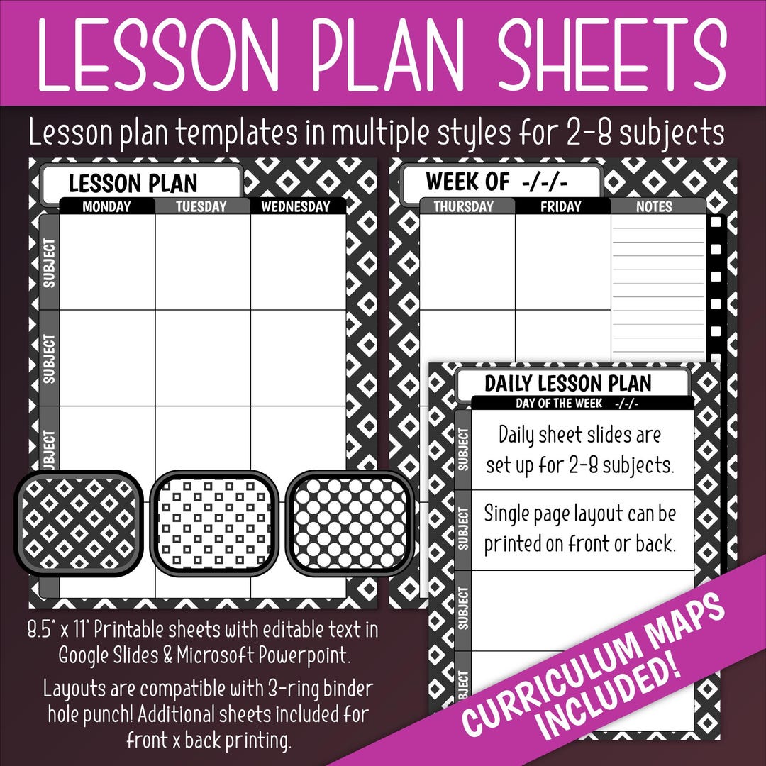 Lesson Plan Sheets & Curriculum Maps (editable) | Black and White, Ink ...