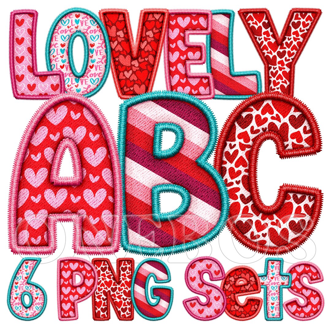 Valentines Faux Embroidery PNG Alphabet Bundle, Red Pink Teal Alphabets ...