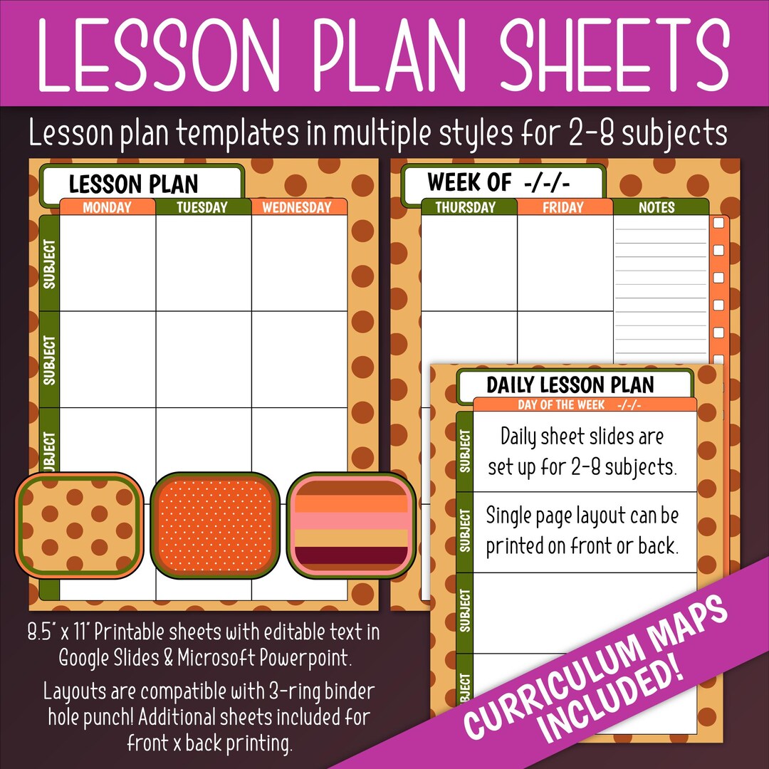 Lesson Plan Sheets & Curriculum Maps (editable) | Stripes, Polka Dots ...