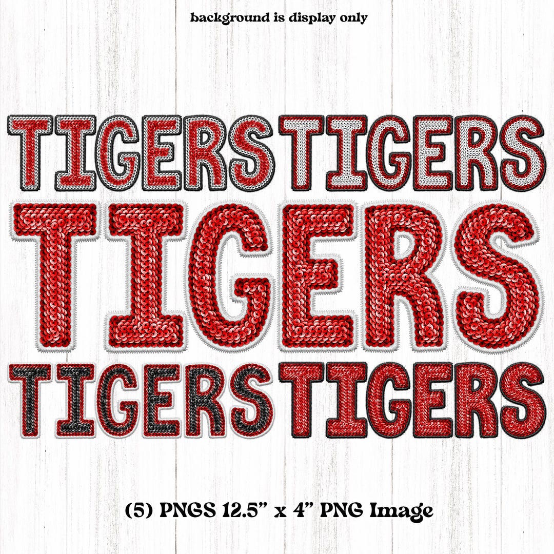 5 Tigers Mascot Pngs, Red White & Black, Faux Embroidery Tigers Design ...