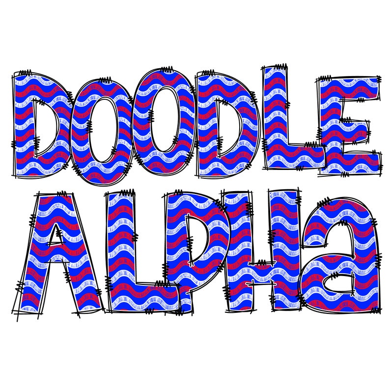 Doodle Alpha Doodle Wavy Red White & Blue PNG Clipart - Etsy