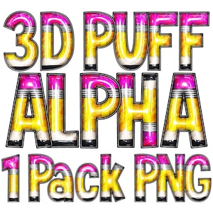 Inflated Pencil Alphabet PNG, Digital 3D Puff Style, Classic Alpha ...
