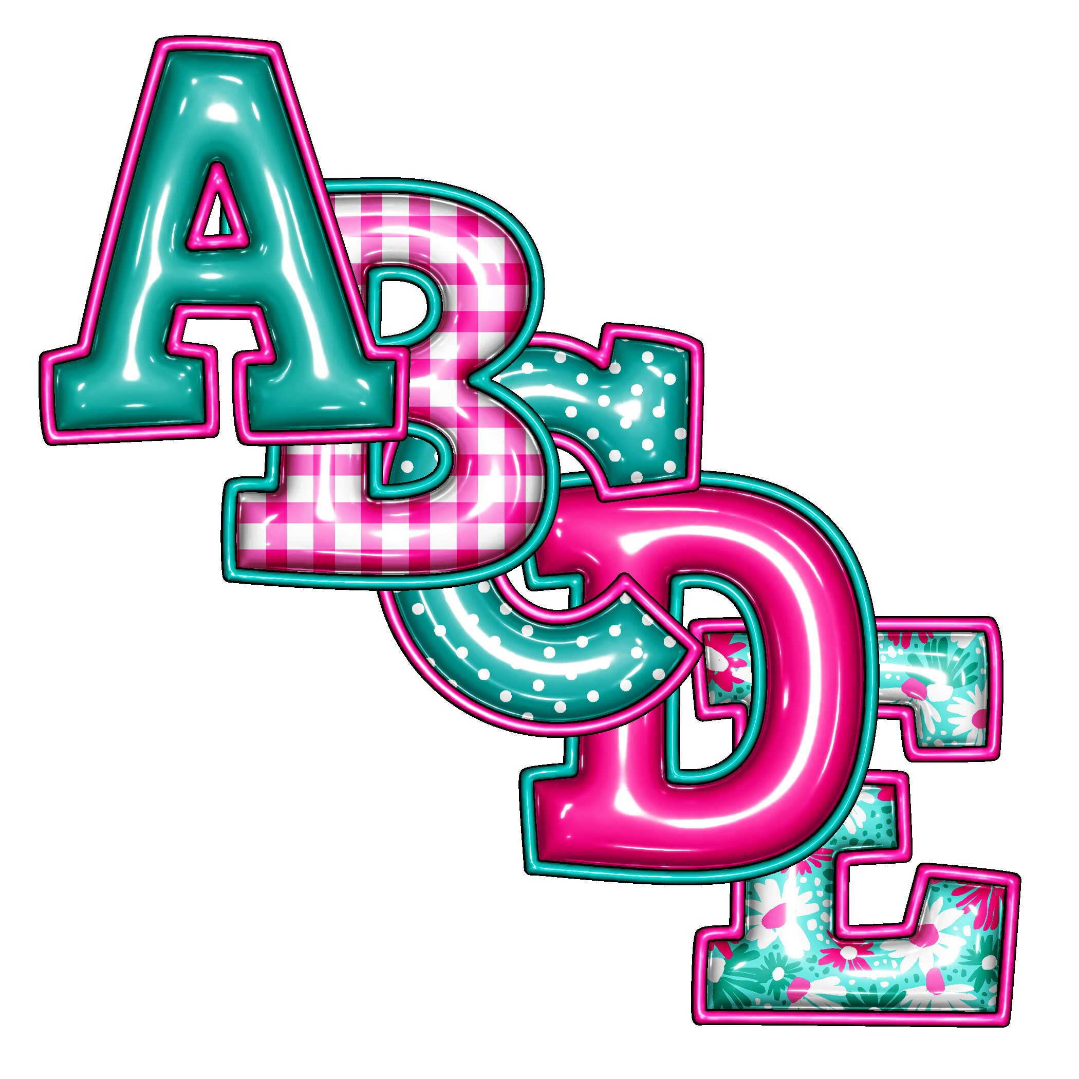 Inflated Easter Alphabets PNG Bundle, 5 Pack of 3D Puff Inflated Full ...