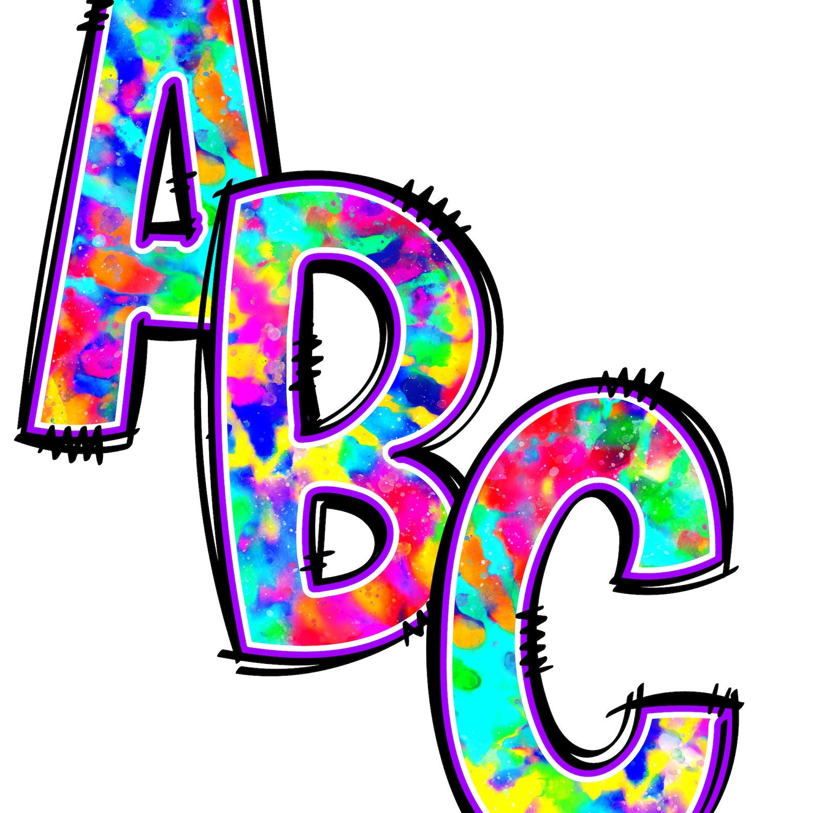 Rainbow Dye Alphabet PNG Bundle, Colorful Splatter Color Fill ...