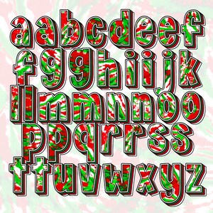 Tiedye Alphabet PNG, Red Green White Shadow Letters, Tie Dye Pattern ...