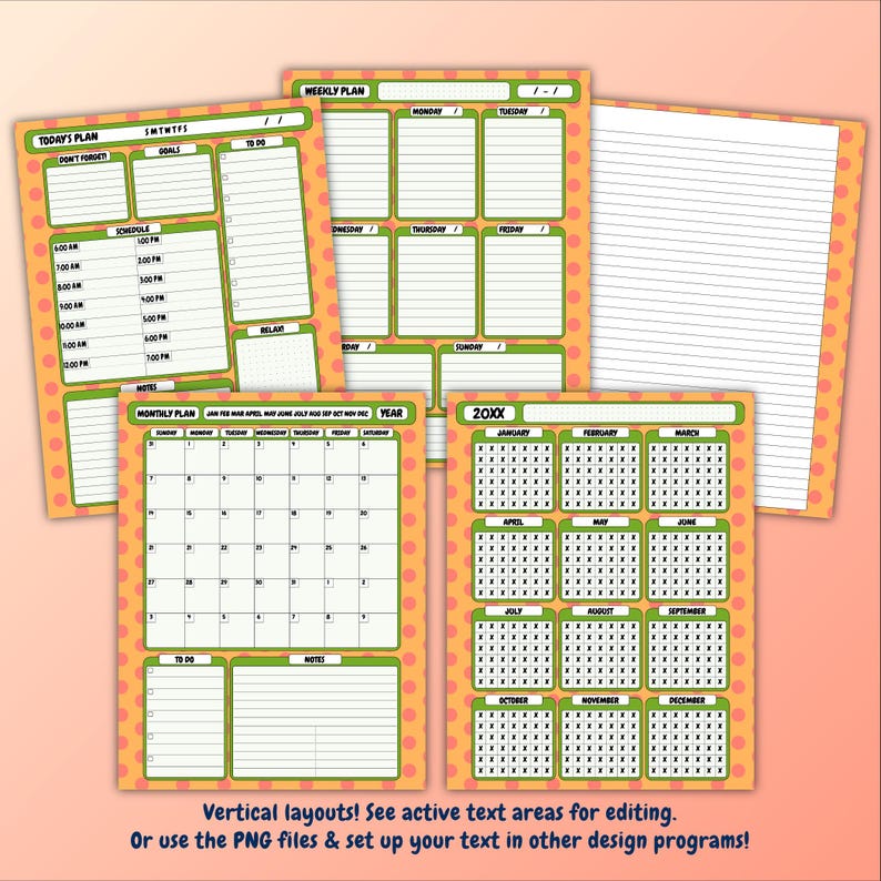 Calendar Pack - Editable Daily | Weekly | Monthly | Yearly | Polka Dots ...