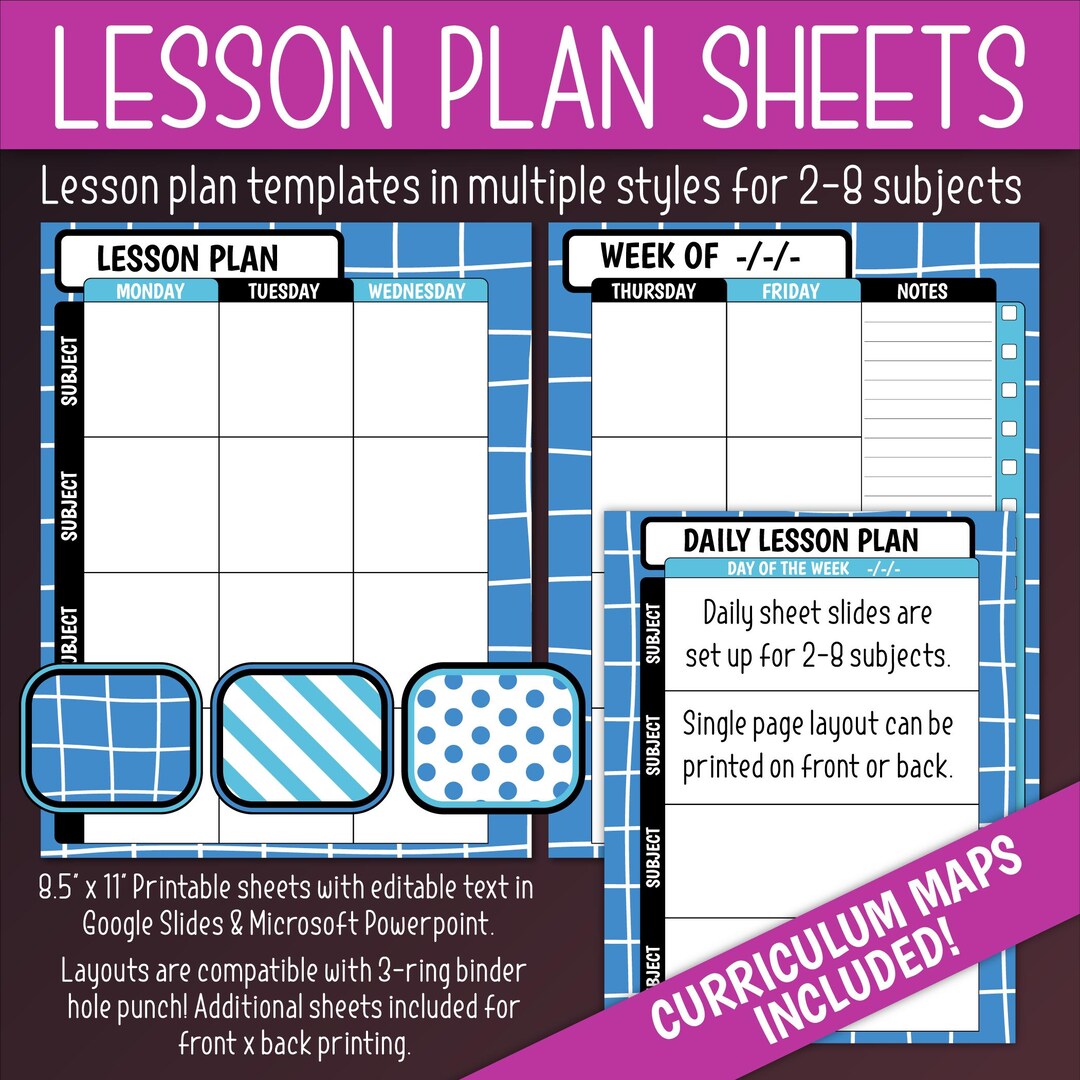 Lesson Plan Sheets & Curriculum Maps editable Grid, Diagonal Stripes ...