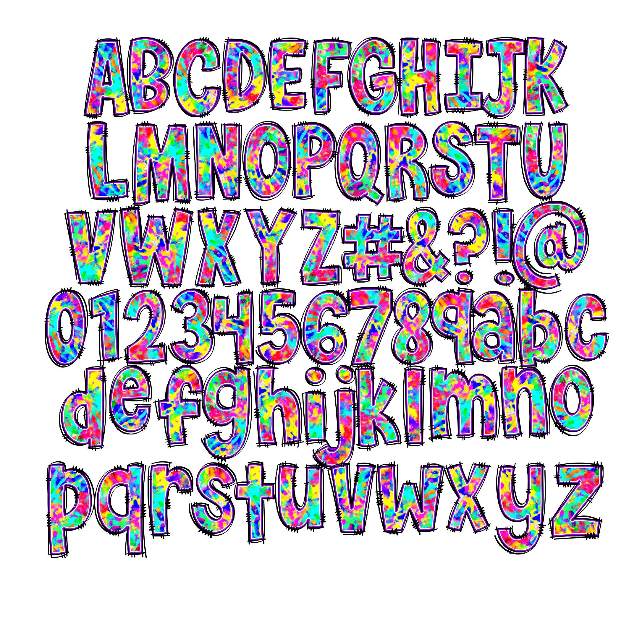 Rainbow Dye Alphabet PNG Bundle Colorful Splatter Color Fill - Etsy