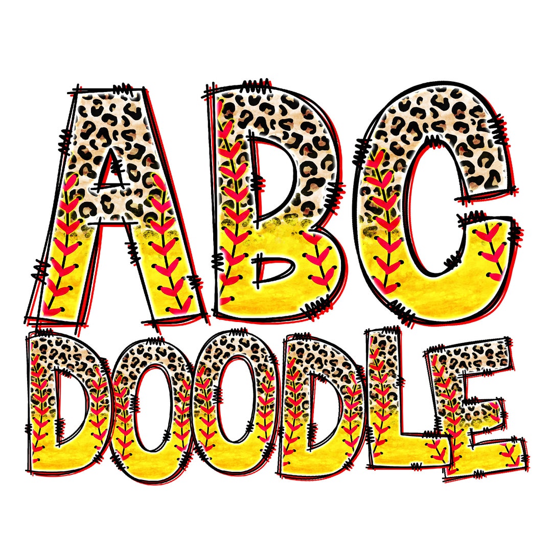 Softball Letters PNG With Leopard and Ball Stitching Background Pattern ...