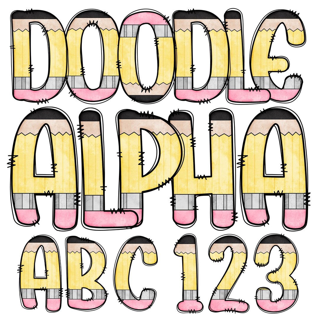 New Pencil Doodle Alphabet PNG | Hand Drawn Uppercase Letters & Numbers ...
