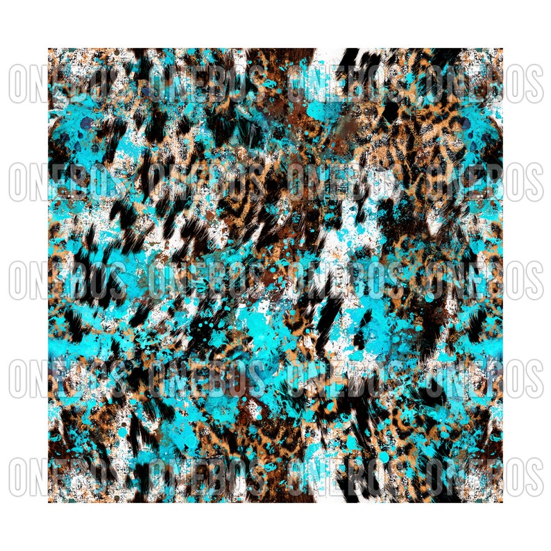 Cowhide Teal Leopard Background Western Cow and Turquoise - Etsy