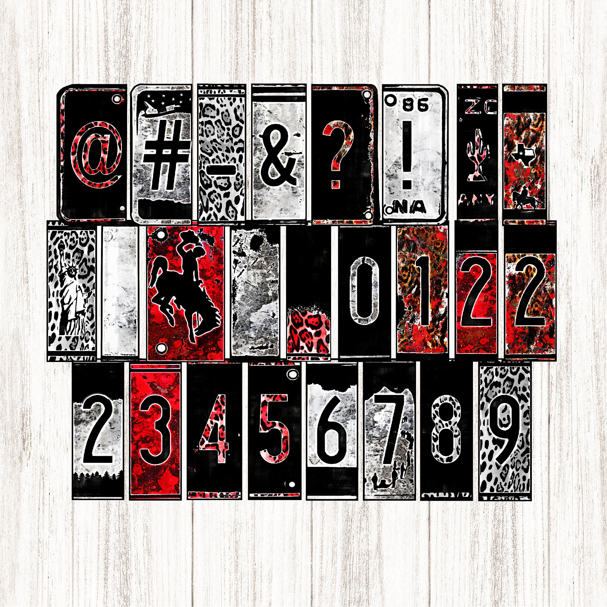 Red License Plate Alphabet Mix Match Letters Grunge & - Etsy