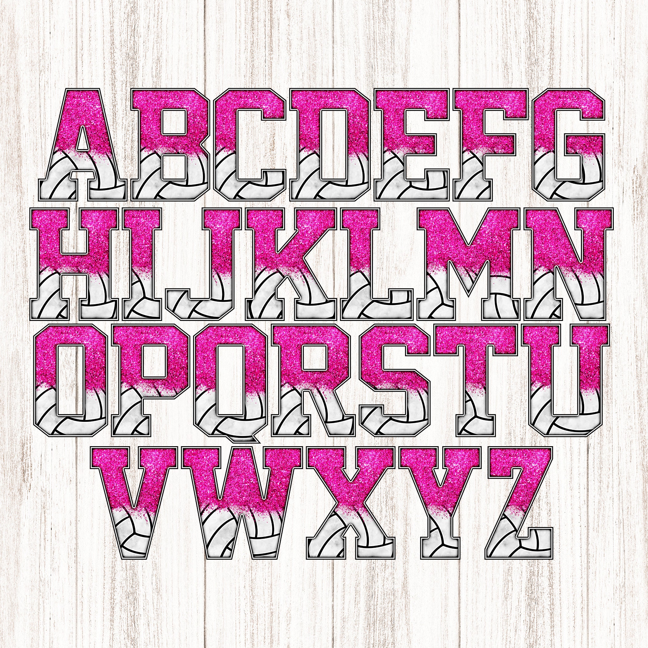 Volleyball Alphabet PNG Pink Glitter and Panels Pattern - Etsy