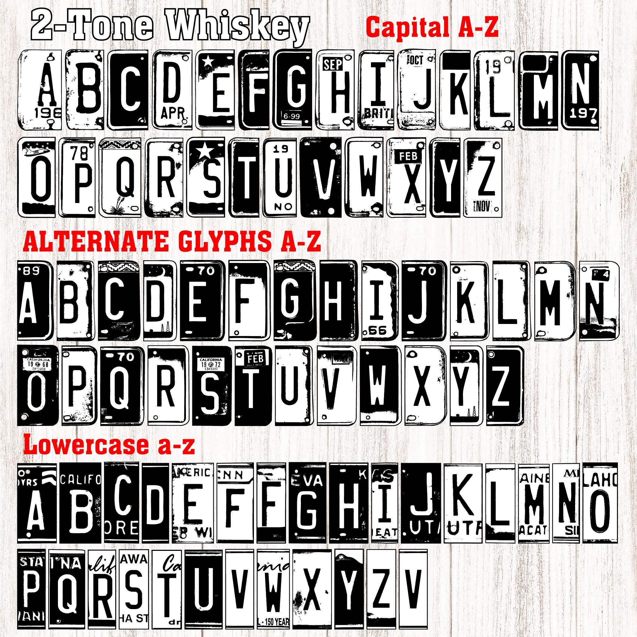 License Plate FONT Files, 3 Ttf Fonts, PNG Bundle, and SVG File | Black ...