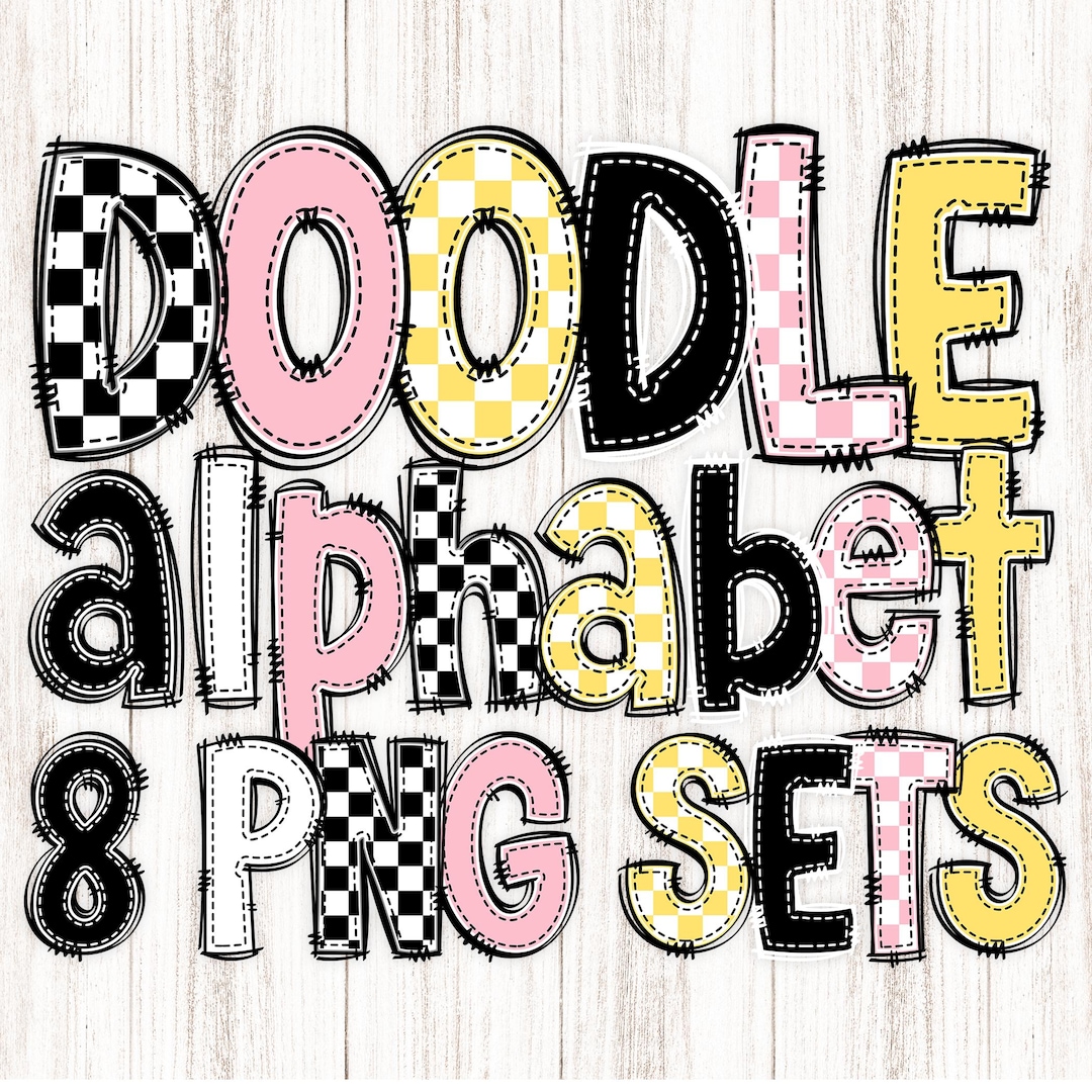 Retro Checker Print Alphabet Bundle, Doodle Alphabet Letters, Pink ...