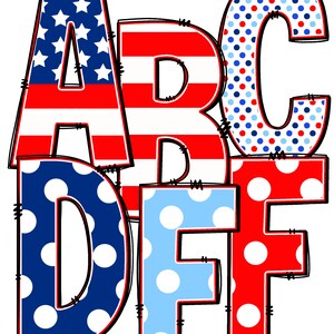 July 4th Doodle Alphabet Bundle, 18 Pack, Full Alphabets, Red White ...
