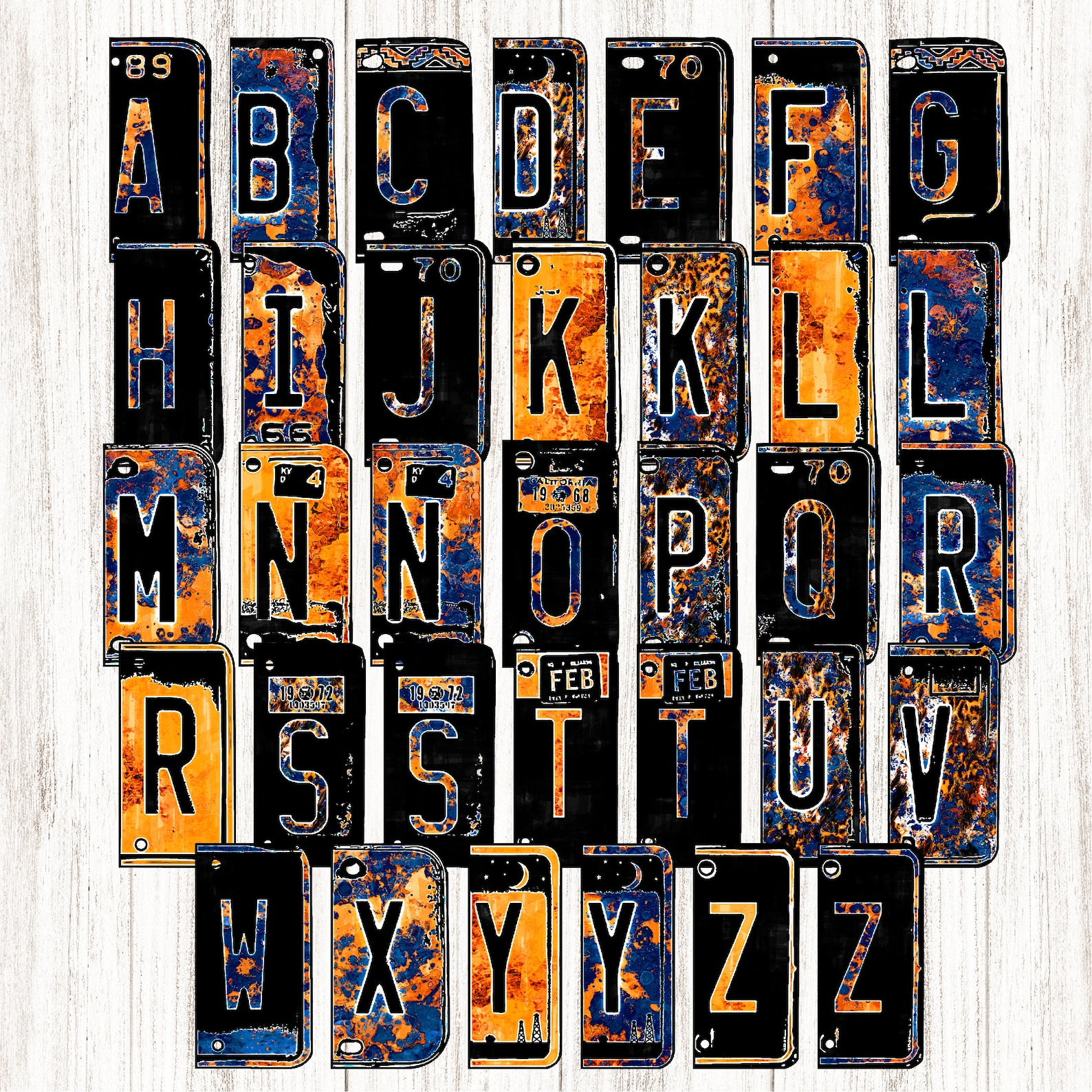 Navy Blue & Orange License Plate Alphabet Mix Match Letters - Etsy