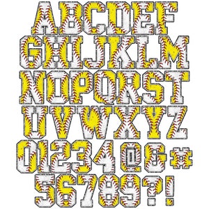 Digital Baseball Softball Mix Alphabet PNG, Yellow, White, Stitches ...