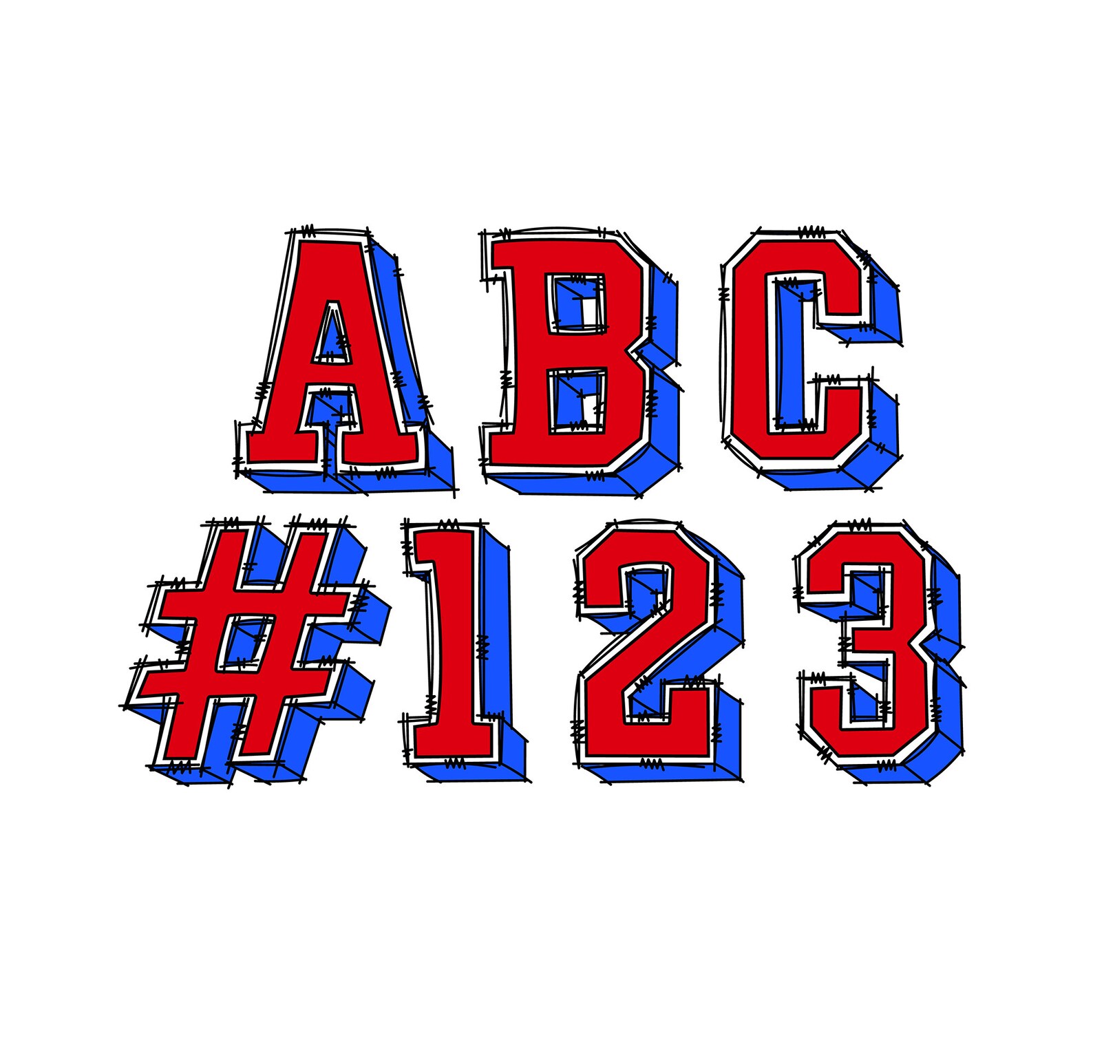 Digital Letters PNG Block Drop Red & Royal Alphabet and - Etsy