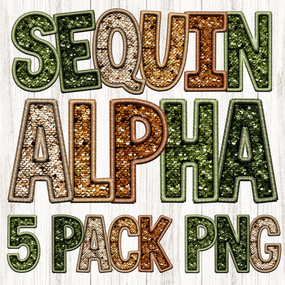 Digital Sequin Alphabets, 5 Pack Bundle Faux Embroidery Classic Stitch ...