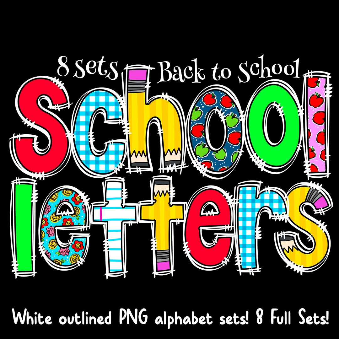 Back to School PNG Alphabet Bundle, 8 Sets, Floral Apple Pencil Note ...