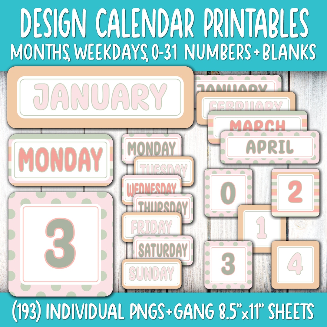 Wall Calendar - Standard - for Teachers | Stripes, Polka Dots, Calm ...