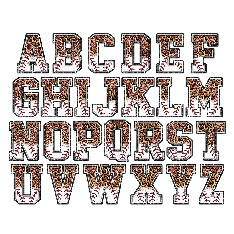 Baseball Letters PNG With Leopard and Ball Stitching - Etsy