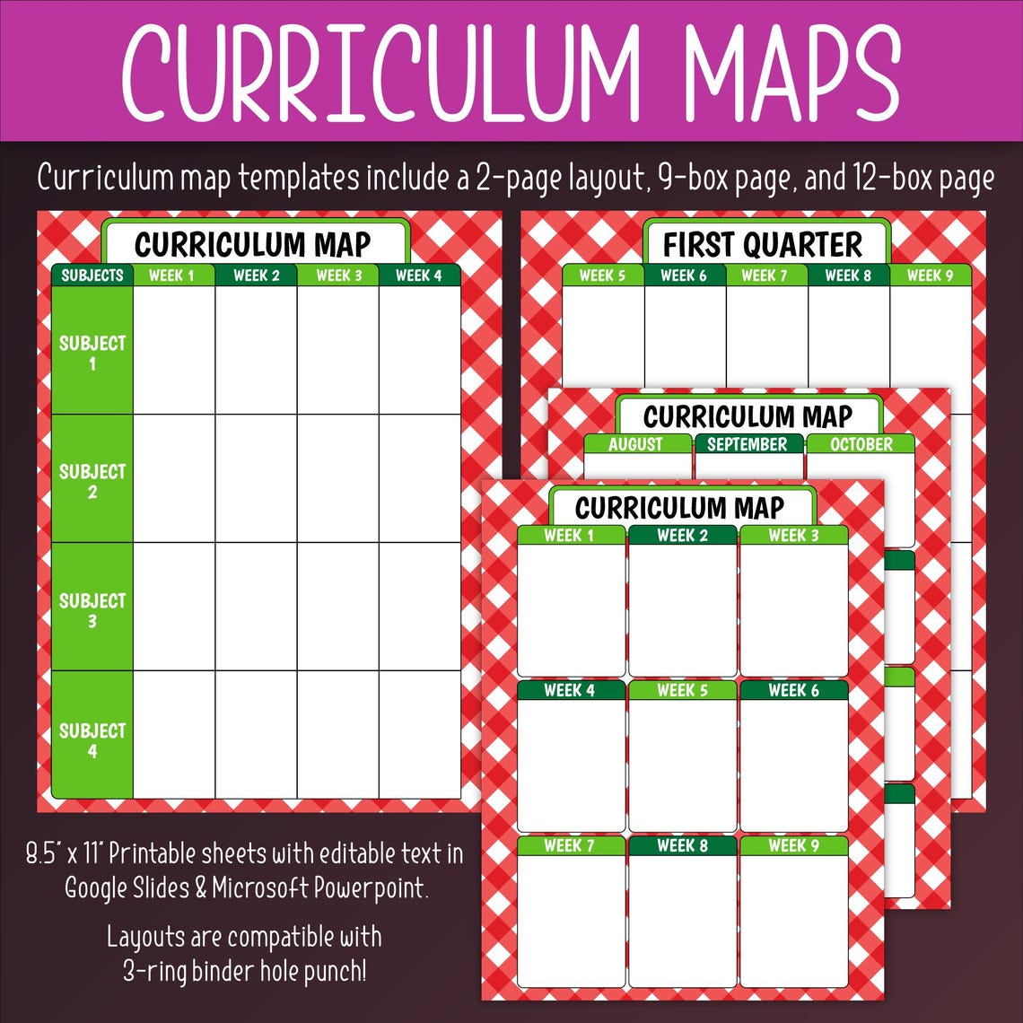 Lesson Plan Sheets & Curriculum Maps (editable) | Plaid, Checkered ...