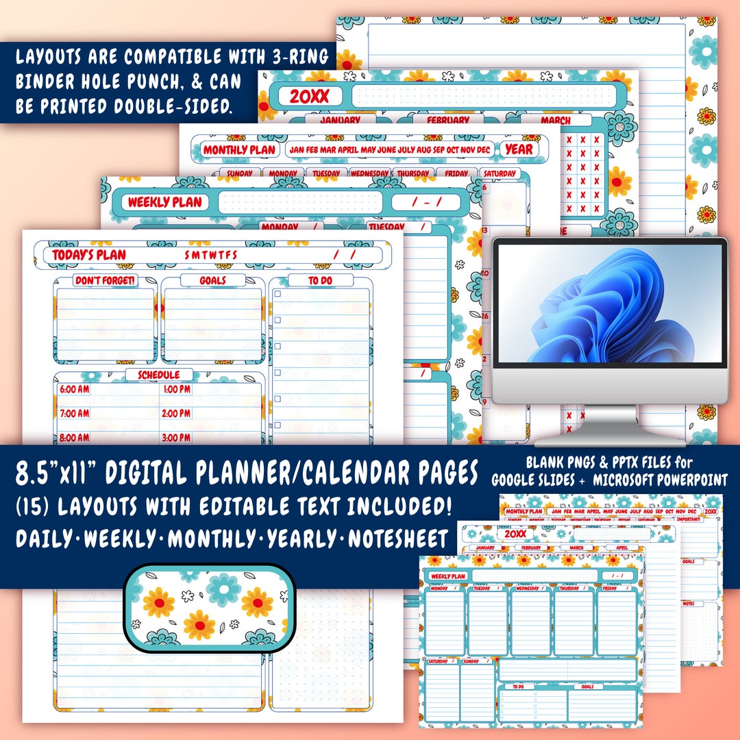 Calendar Pack - Editable Daily | Weekly | Monthly | Yearly | Sunny ...