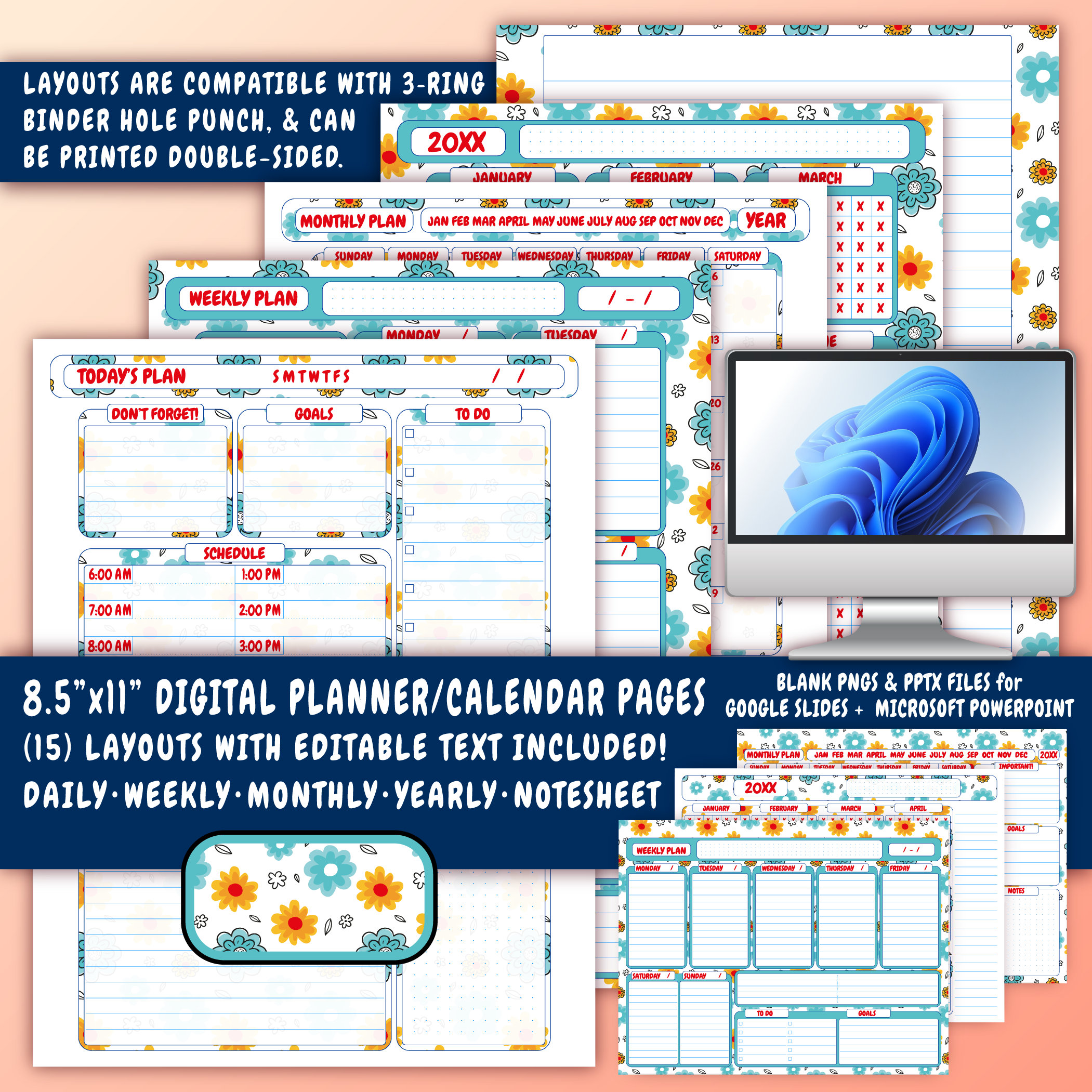 Calendar Pack - Editable Daily | Weekly | Monthly | Yearly | Sunny ...