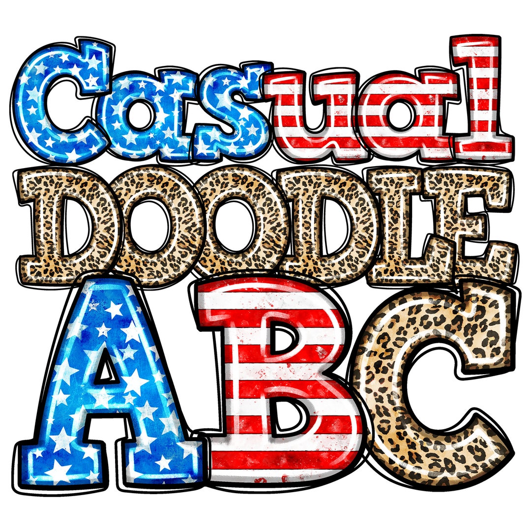 Stars Stripes Leopard Doodle Alphabet PNG, Digital Download, Casual ...