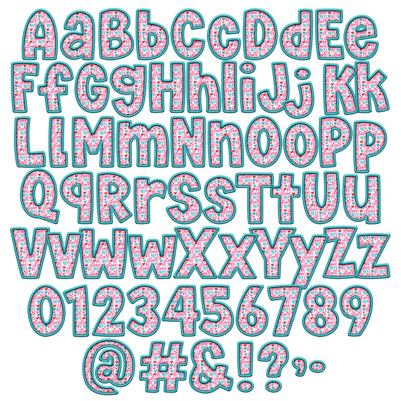 Valentines Faux Embroidery PNG Alphabet Bundle, Red Pink Teal Alphabets ...