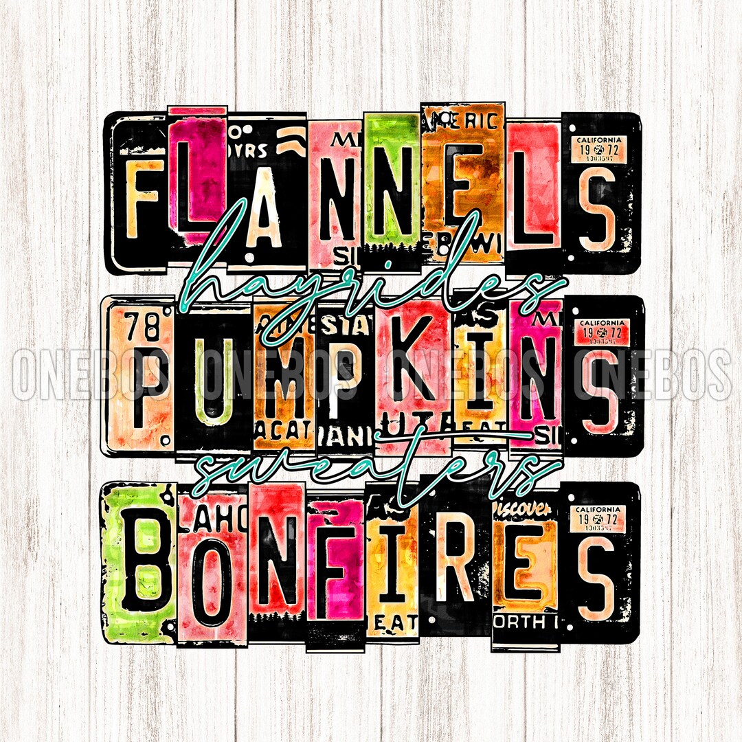 Watercolor License Plate Fall PNG, Flannels Hayrides Pumpkins Sweaters ...