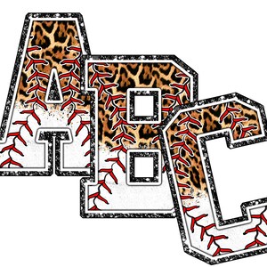 Baseball Letters PNG With Leopard and Ball Stitching Background Pattern ...
