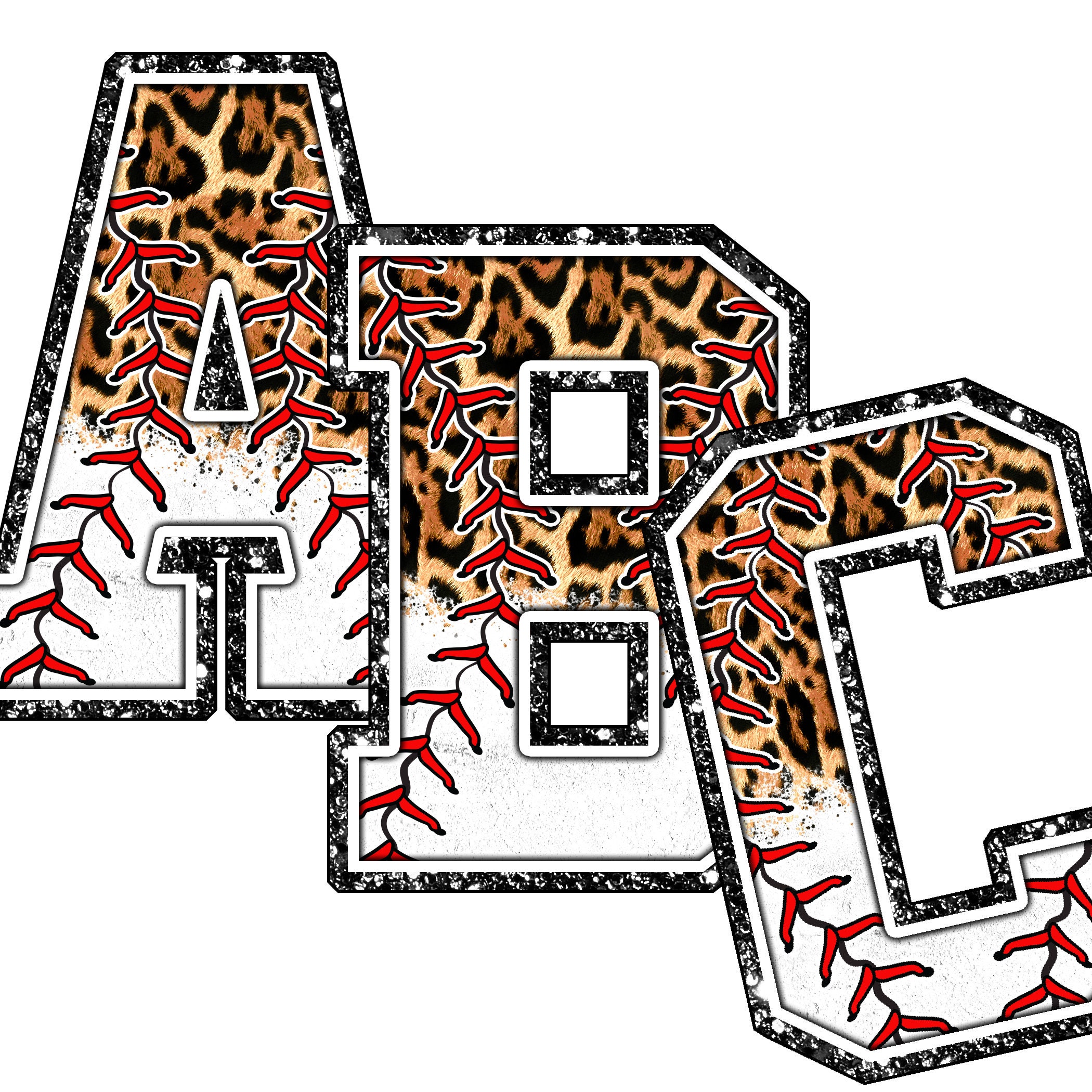 Baseball Letters PNG With Leopard and Ball Stitching Background Pattern ...