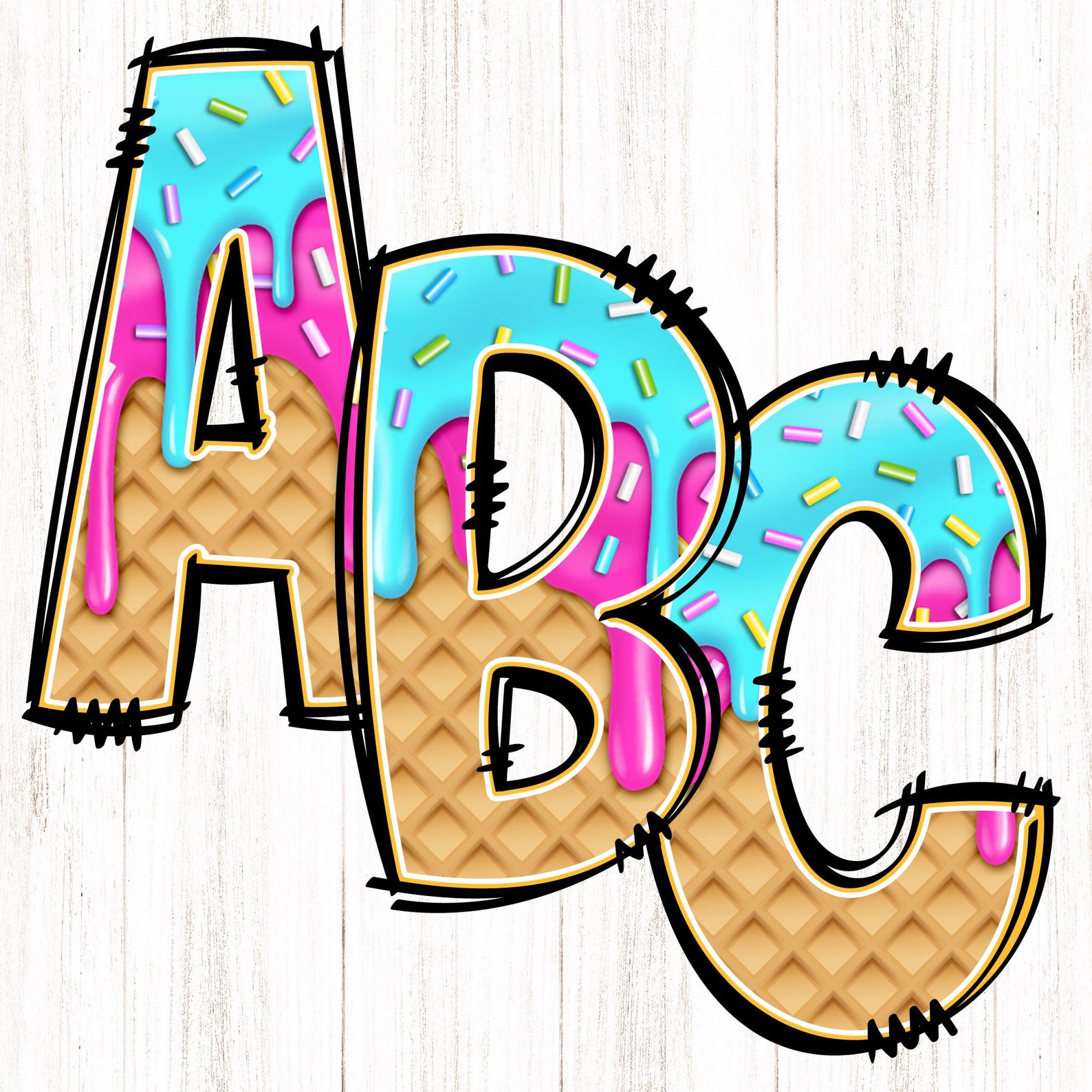 Ice-cream Drip Doodle PNG Alphabet, Pink & Blue Drippy Doodle Letters ...