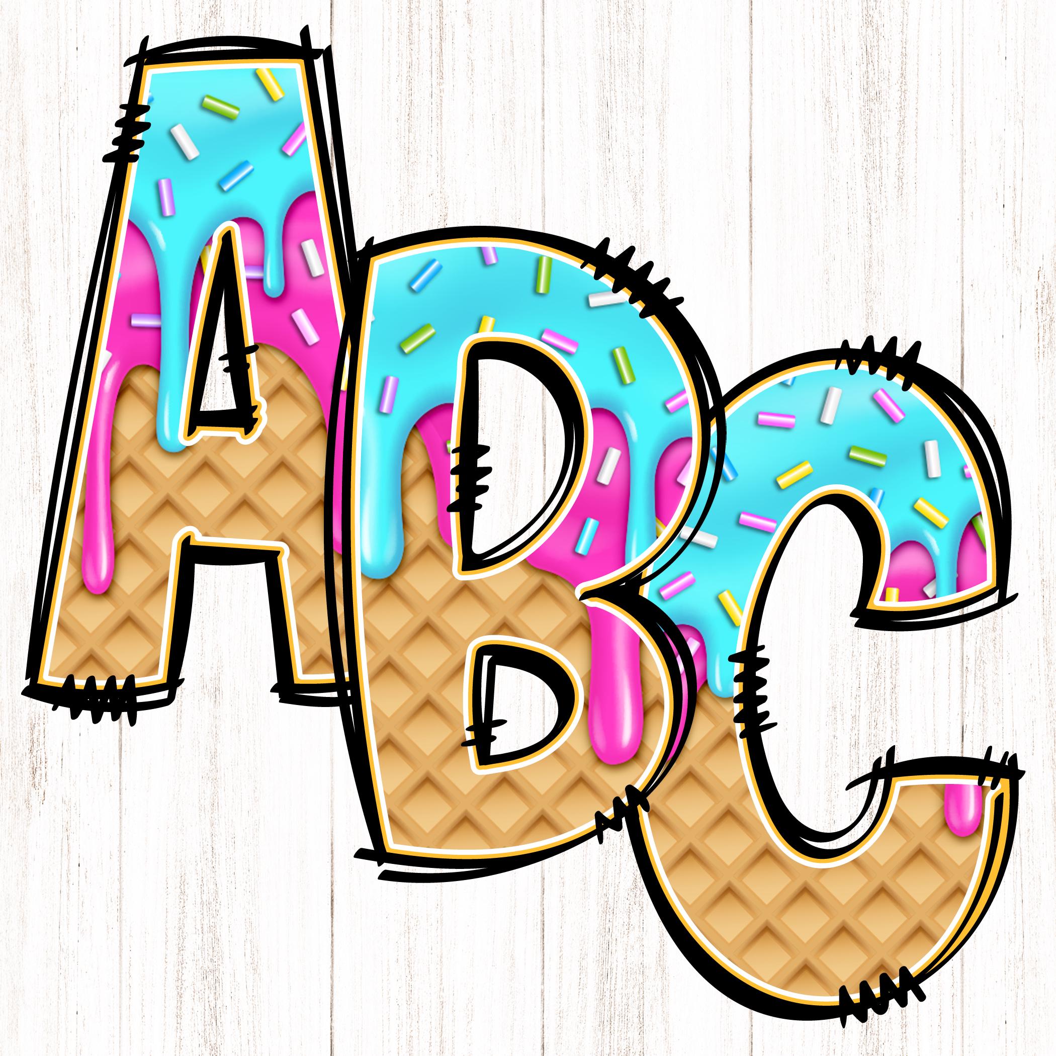 Ice-cream Drip Doodle PNG Alphabet, Pink & Blue Drippy Doodle Letters ...