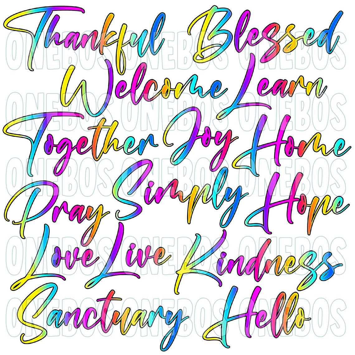 Word PNG Bundle Rainbow Cursive Ombre Gradient Wording - Etsy