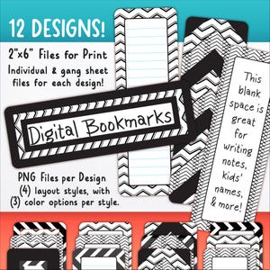 Digital Bookmarks (printable), Clipart Bundle Set of 12 | Lined & Blank ...