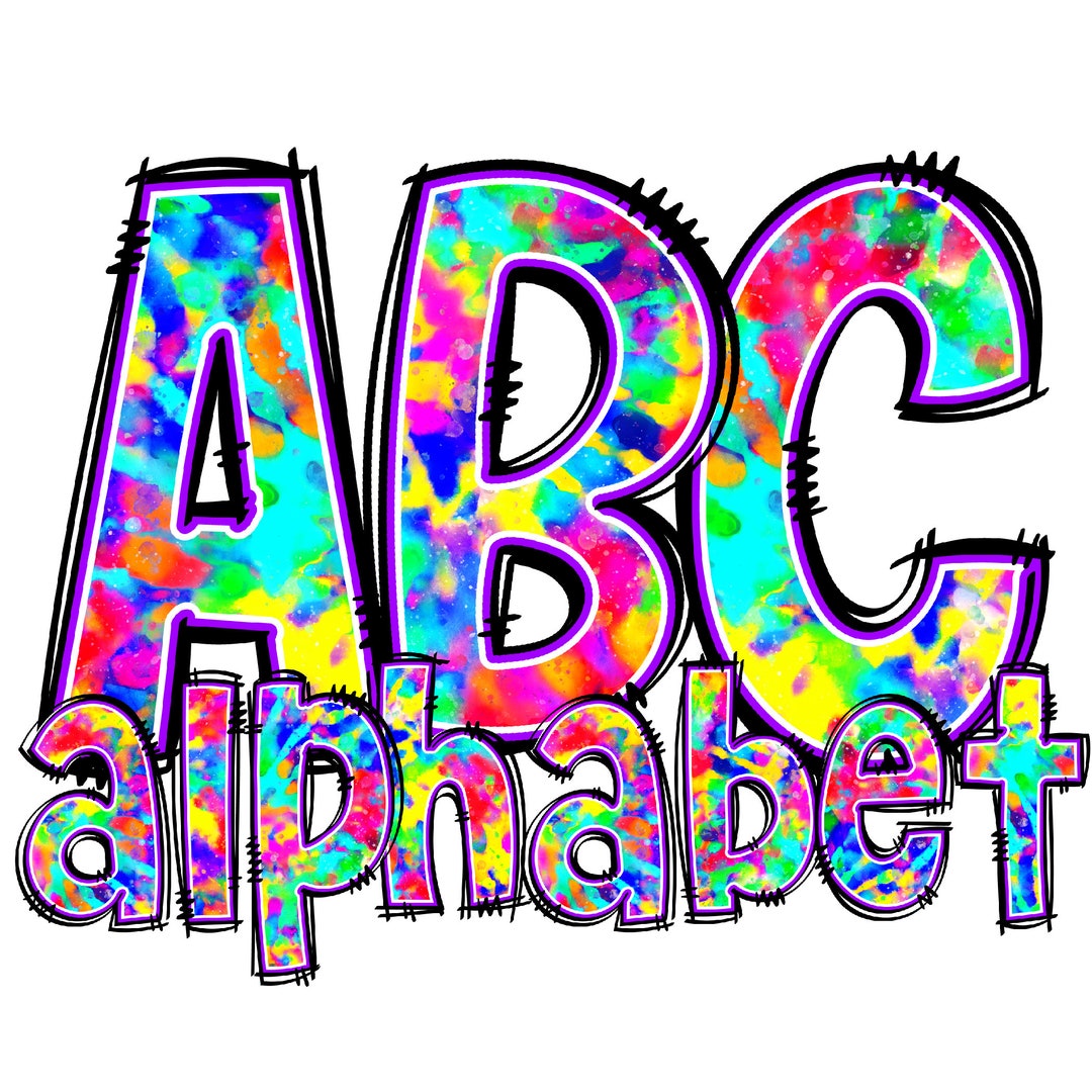 Rainbow Dye Alphabet PNG Bundle, Colorful Splatter Color Fill ...