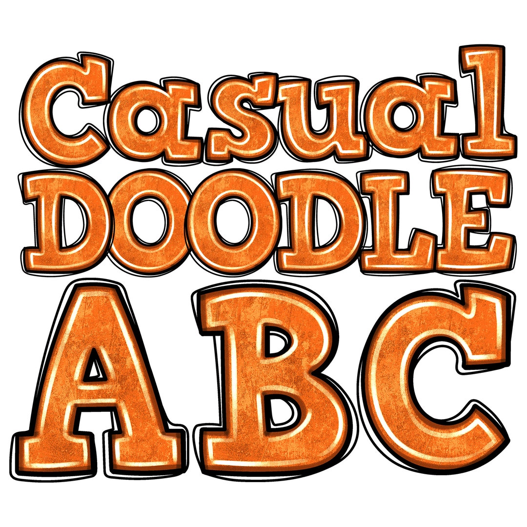 Orange Doodle Alphabet PNG, Digital Download, Casual Hand Drawn Letters ...
