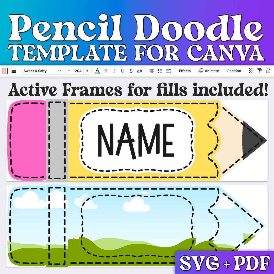 Pencil Doodle Canva Template PDF, Cute Doodle Dash With Editable Frames ...