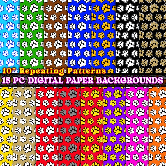 Paw Print Digital Paper Pattern Multiple Colors Bundle - Etsy